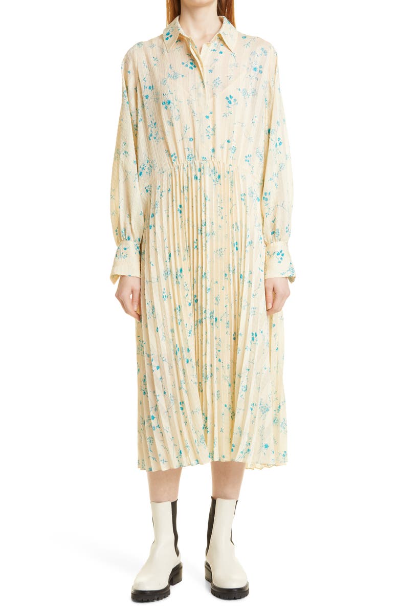 Samsøe Samsøe Dorothea Floral Pleated Long Sleeve Shift Dress ...