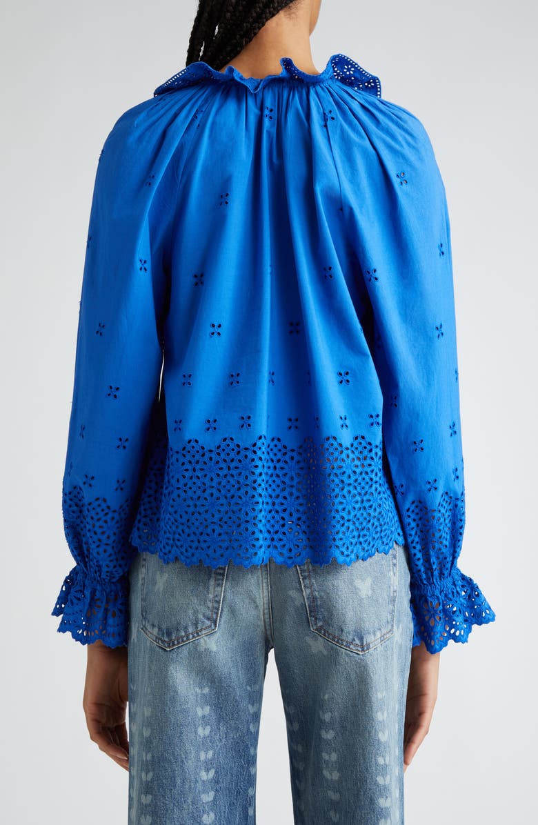 Ulla Johnson Alora Ruffle Eyelet Tie Neck Top | Nordstromrack