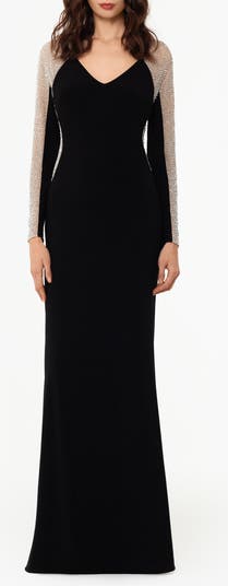 Xscape Evenings Wren Crystal Beaded Long Sleeve Jersey Gown | Nordstrom