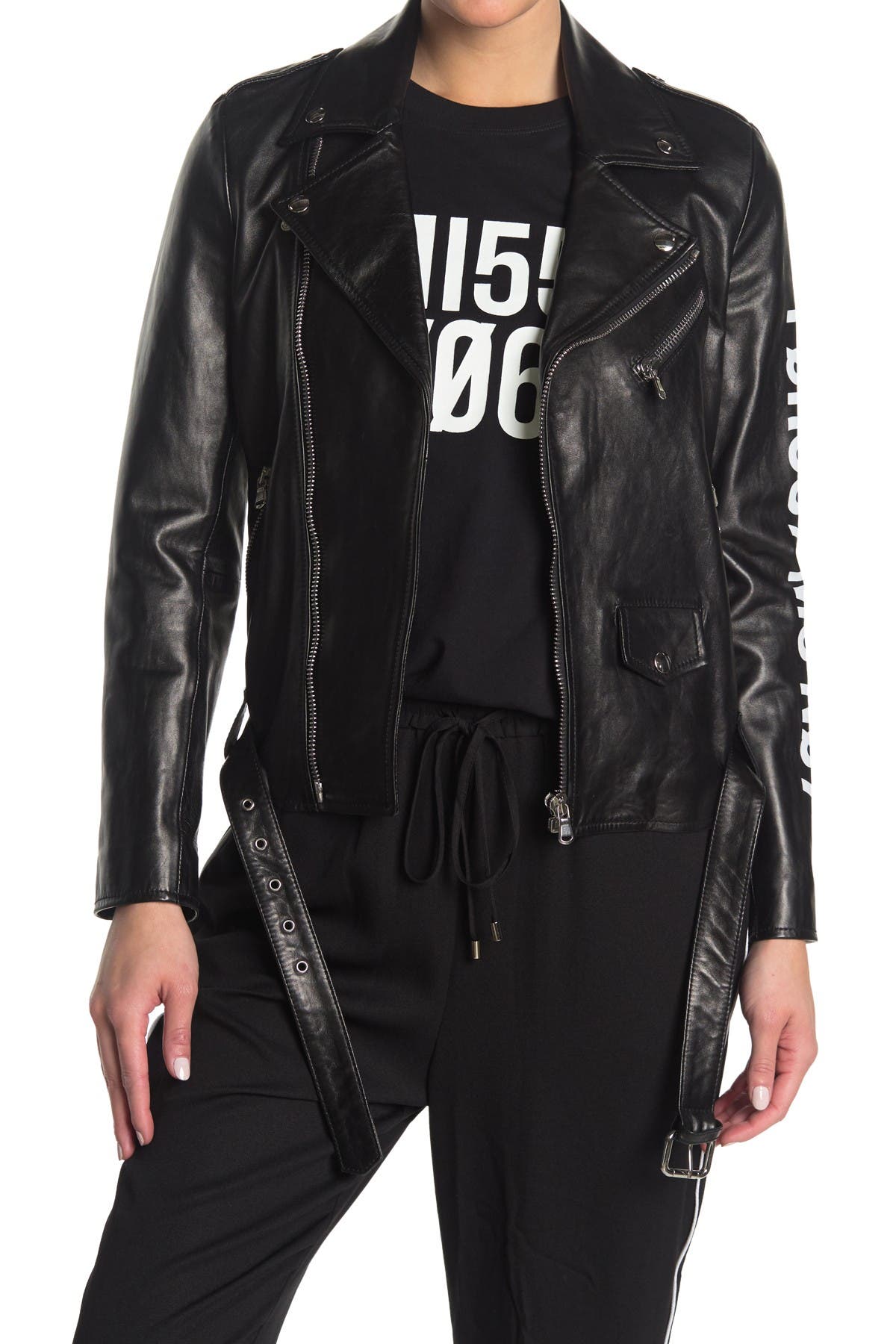 RED Valentino Leather Text Graphic Jacket | Nordstromrack