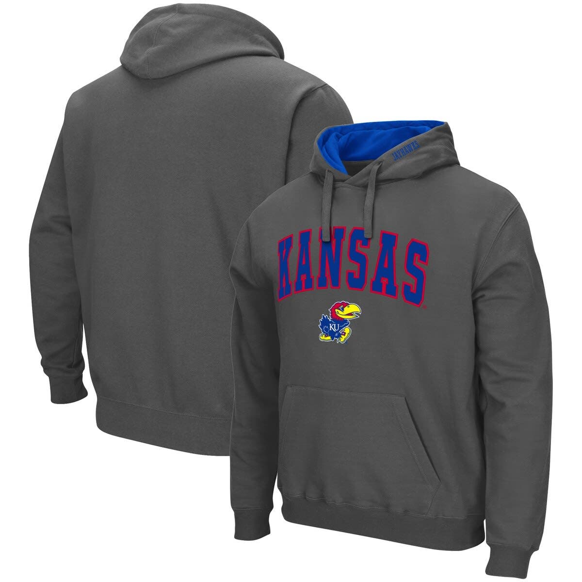 Men's Colosseum Charcoal Kansas Jayhawks Arch & Logo 3.0 Pullover ...