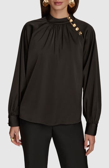 Donna Karan New York Button Detail Shirred Top | Nordstrom