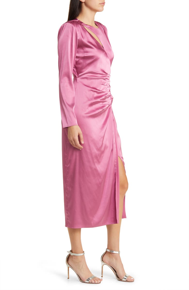FLORET STUDIOS Side Ruched Long Sleeve Satin Midi Dress | Nordstromrack