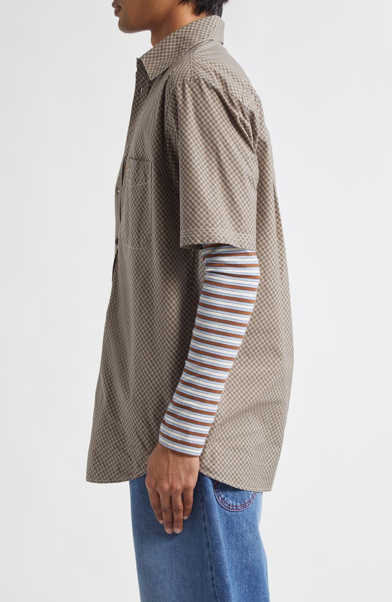 ERL Gender Inclusive Microplaid Longline Organic Cotton Button-Up Shirt ...