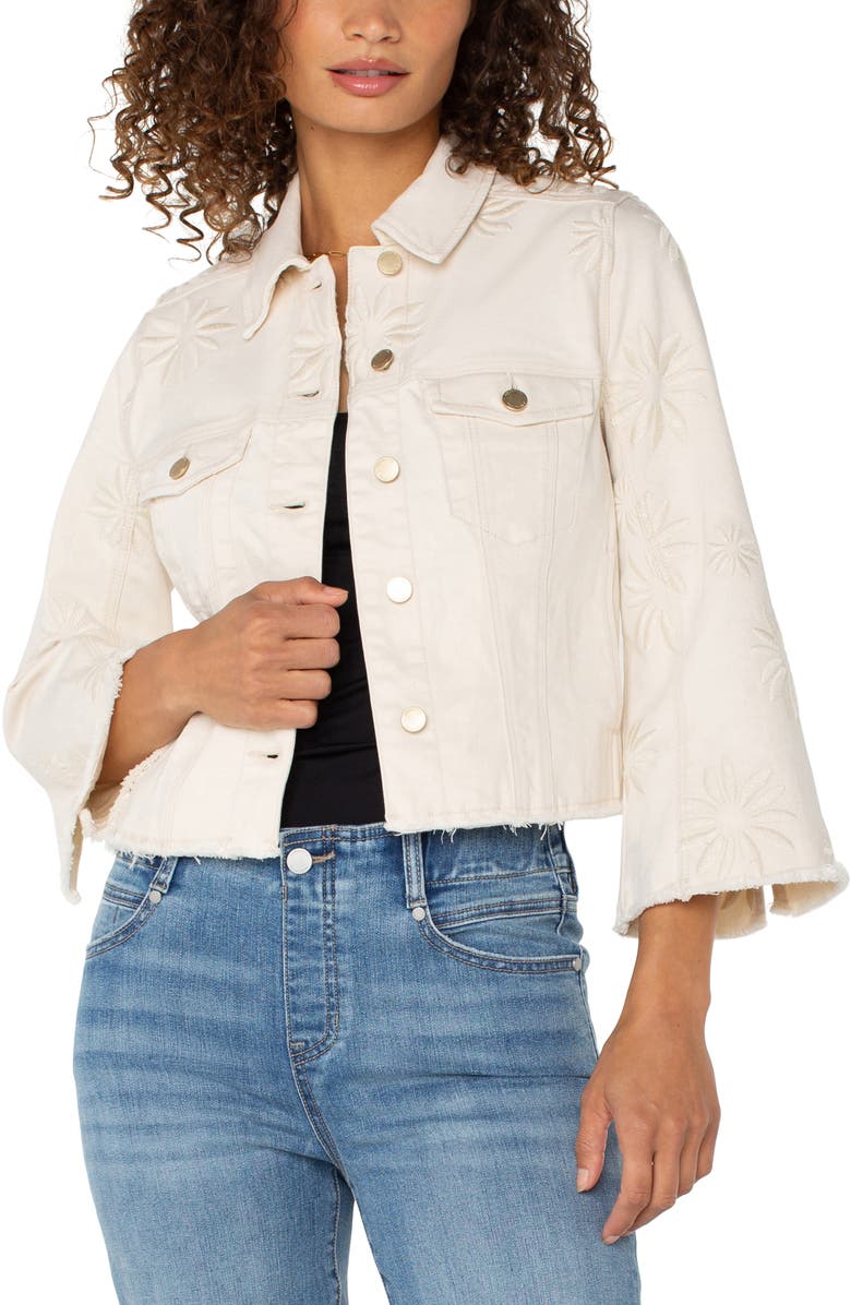 Liverpool Los Angeles Floral Embroidered Raw Edge Trucker Jacket ...