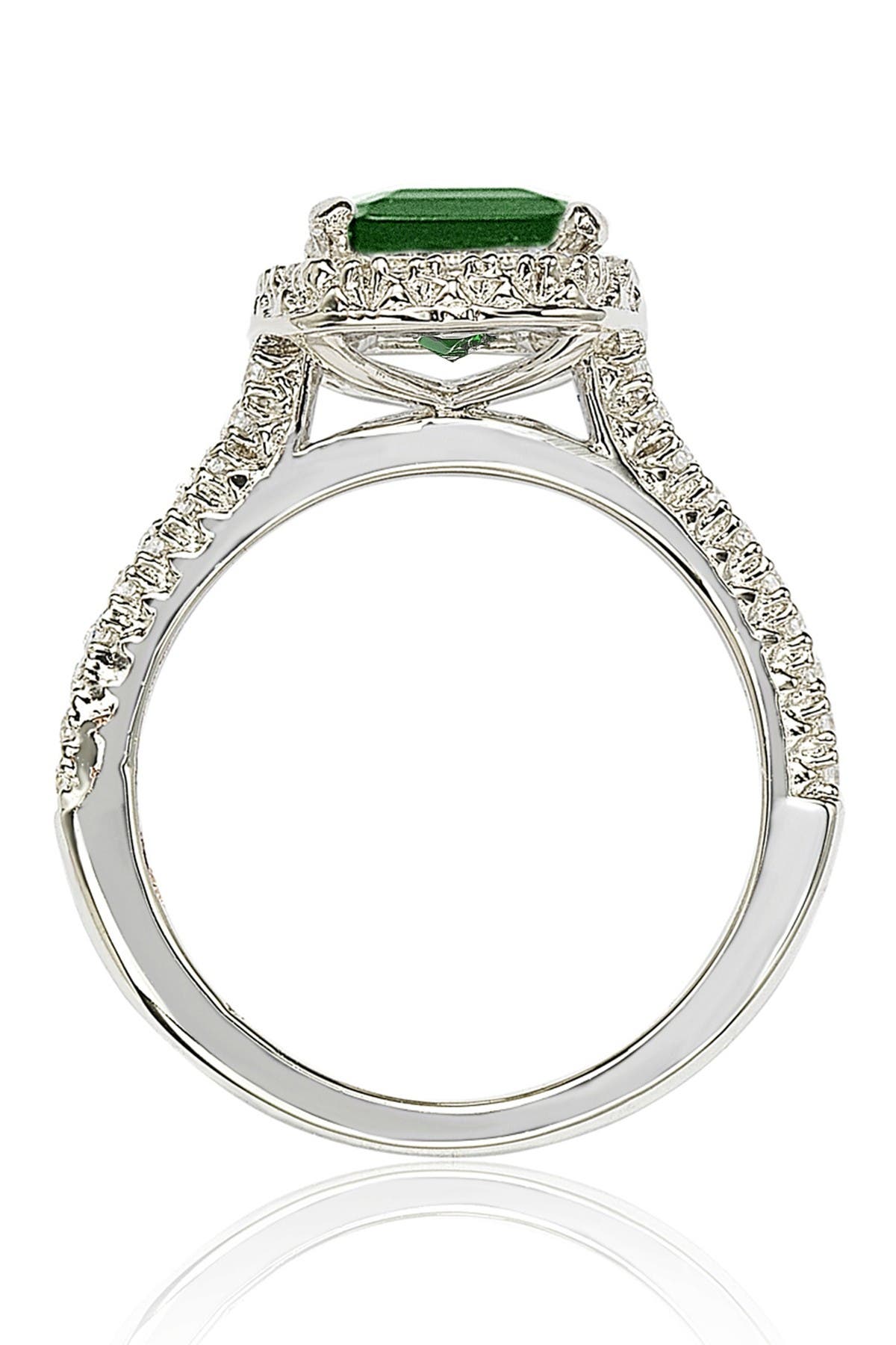 SUZY LEVIAN Sterling Silver Emerald Cut Green CZ Halo Ring | Nordstromrack