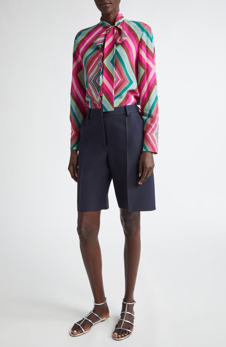 Valentino Garavani Diamond Print Tie Neck Silk Crêpe de Chine Button-Up ...