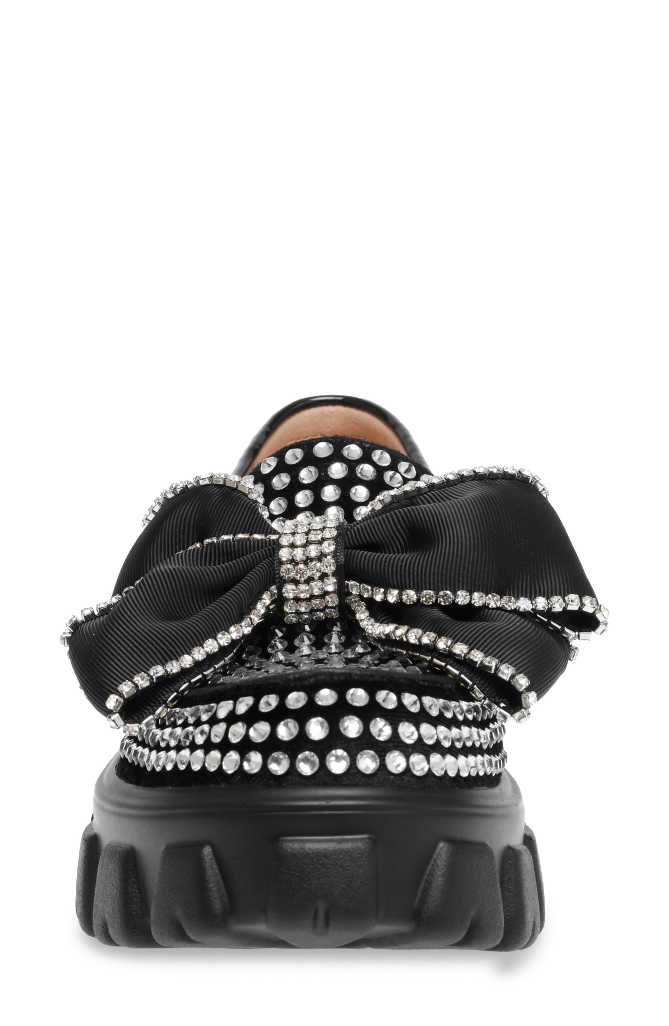 Betsey Johnson Vincent Crystal Embellished Bow Lug Sole Loafer (Women ...