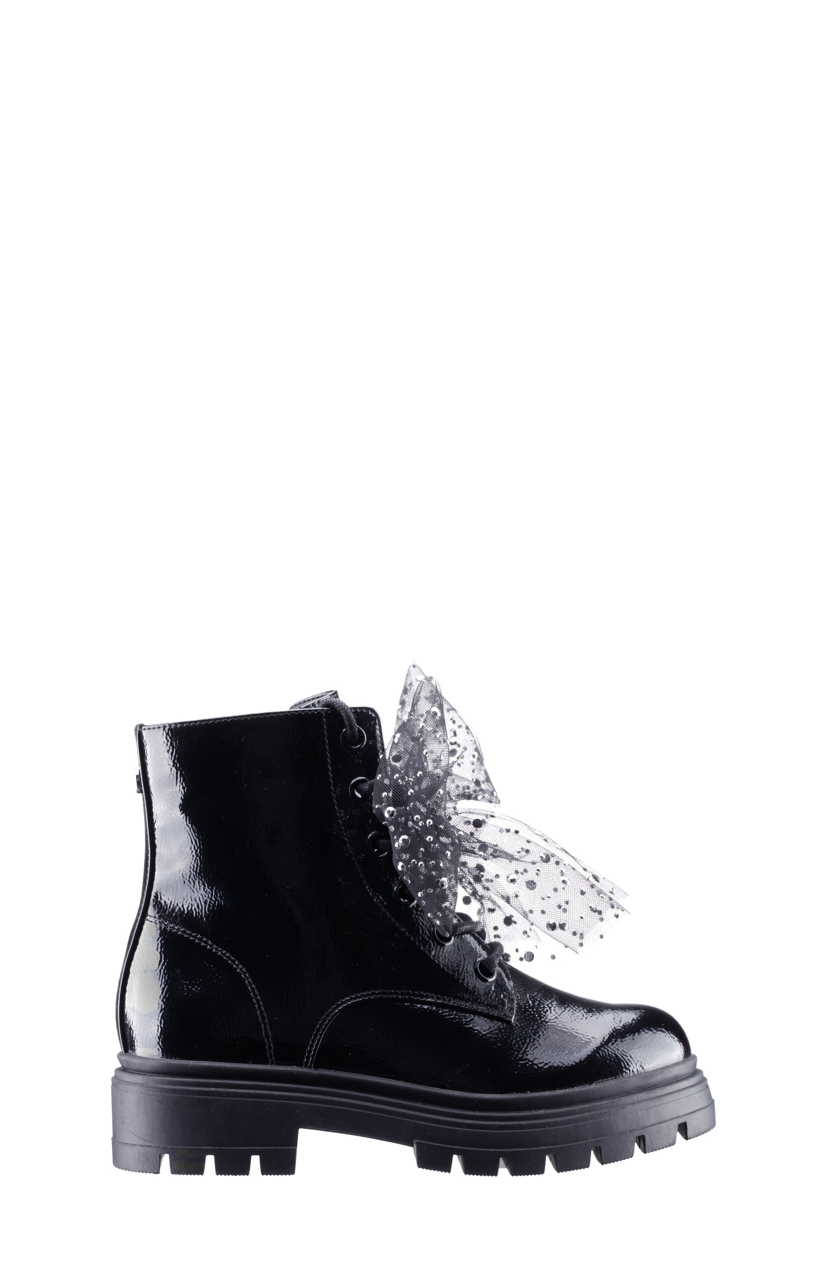 Nina Kids' Tink Crystal Mesh Bow Combat Boot | Nordstromrack