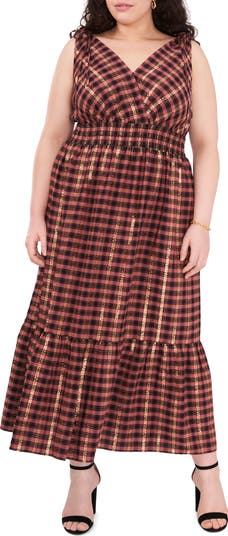 Vince Camuto Metallic Stripe Pucker Plaid Dress | Nordstromrack