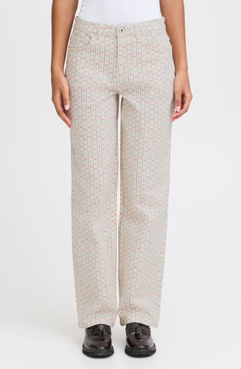 ICHI Allover Print Straight Leg Denim Pants | Nordstromrack