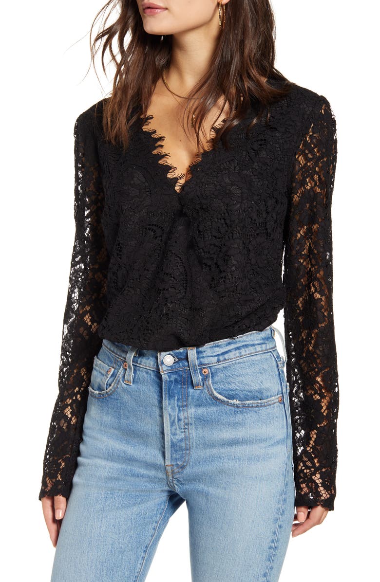 WAYF x Influencers Long Sleeve Lace Bodysuit | Nordstrom