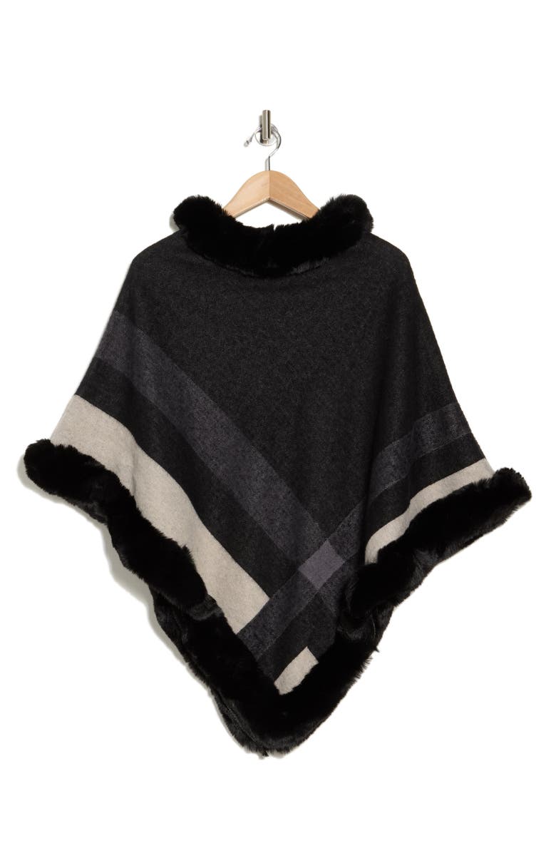 PATRIZIA LUCA Monochrome Stripe Faux Fur Trim Poncho | Nordstromrack