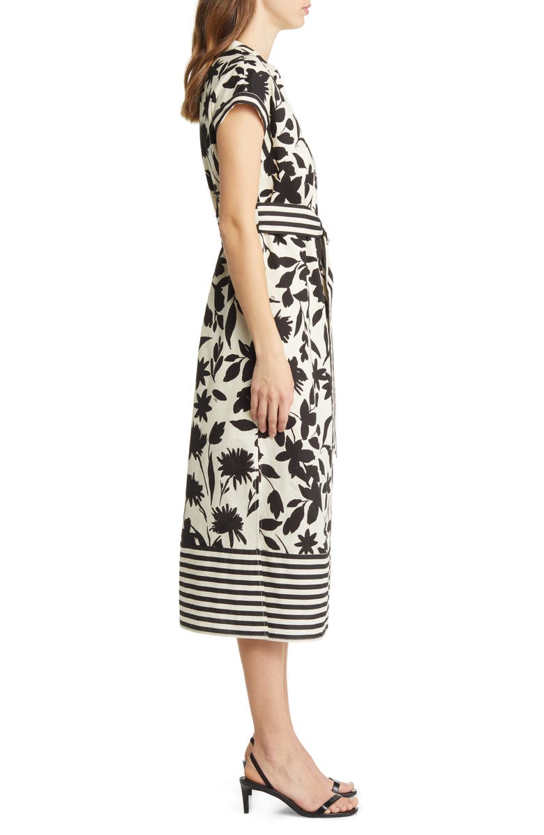 ZOE AND CLAIRE Floral & Stripe Tie-Waist Stretch Cotton Midi Dress ...