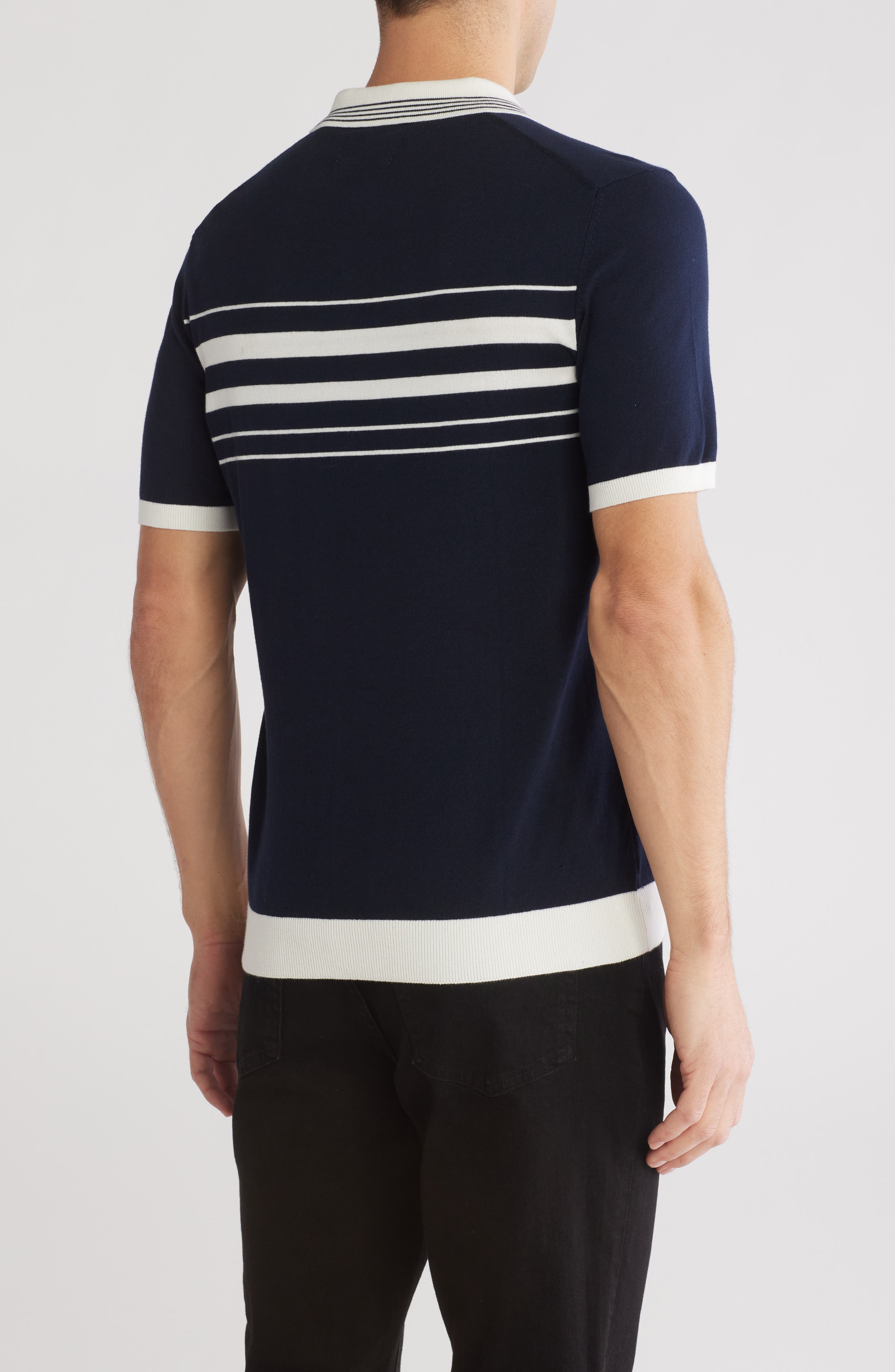 DENIM AND FLOWER Stripe Zip Polo | Nordstromrack