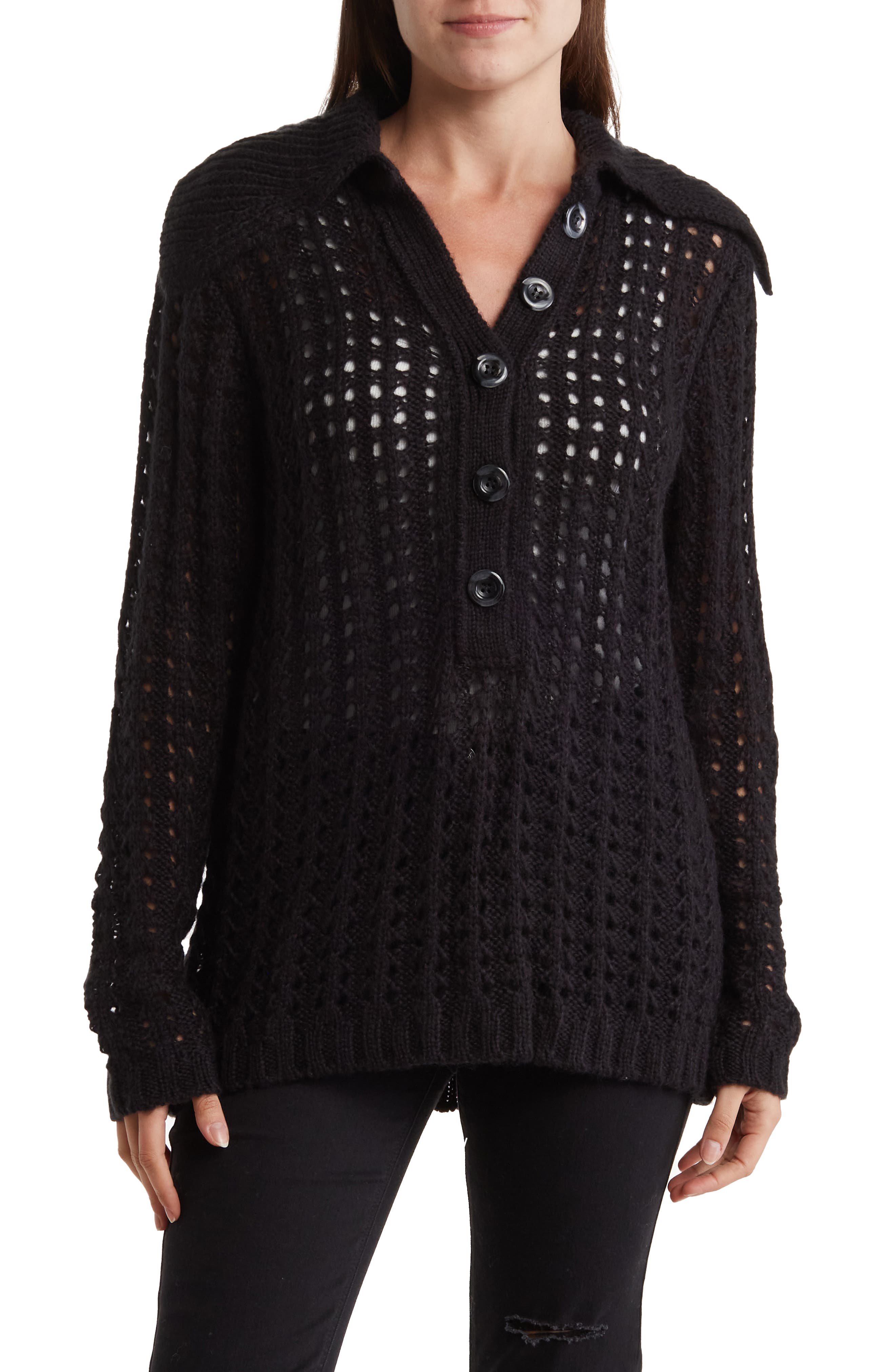 Grey Collective Exaggerated Johnny Collar Button-Up Sweater | Nordstromrack
