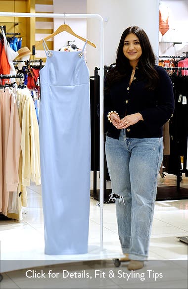 Sachin & Babi Pryce Crystal Strap Detail Vertical Stretch Mikado Column ...