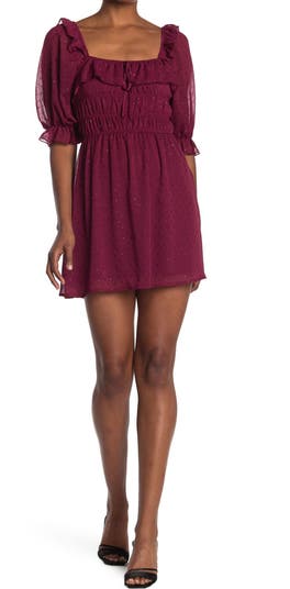 Row A Ruffled Elbow Sleeve Smocked Mini Dress | Nordstromrack