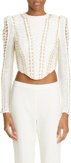 Zimmermann Coaster Laced Linen & Silk Crop Bustier | Nordstrom