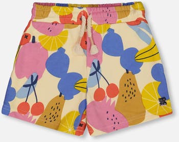 Deux par Deux Girl's Printed French Terry Short Fruits On Yellow ...