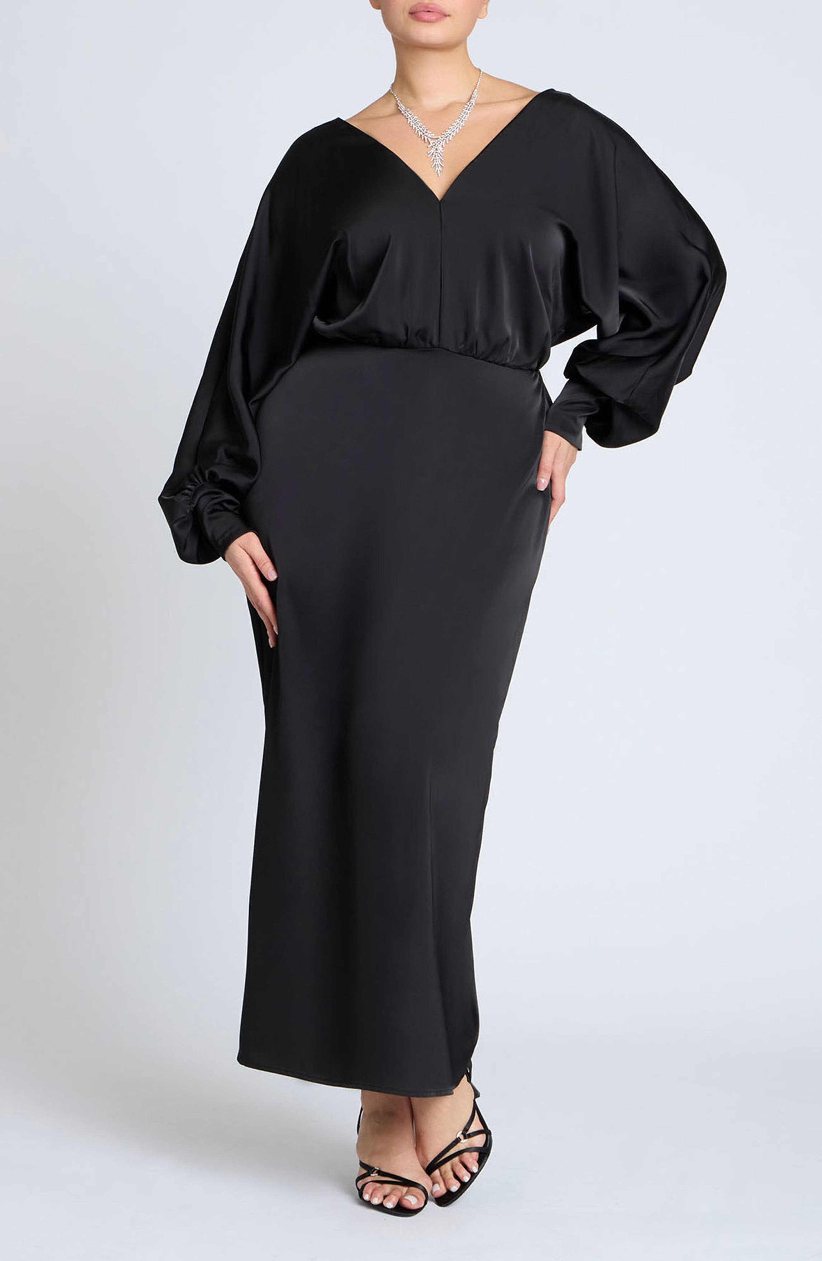 ELOQUII Long Sleeve Satin Maxi Dress | Nordstrom