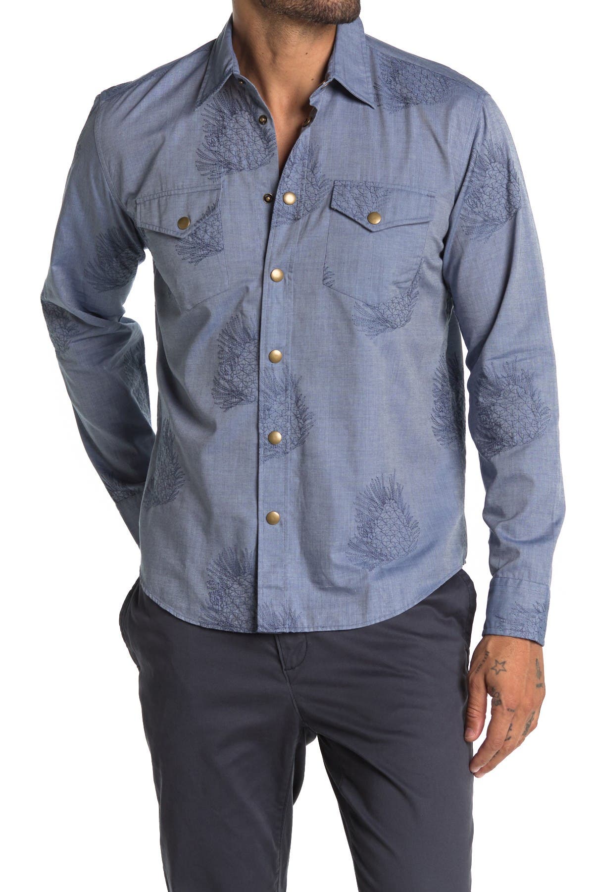 Billy Reid Embroidered Pine Cone Snap Front Shirt | Nordstromrack