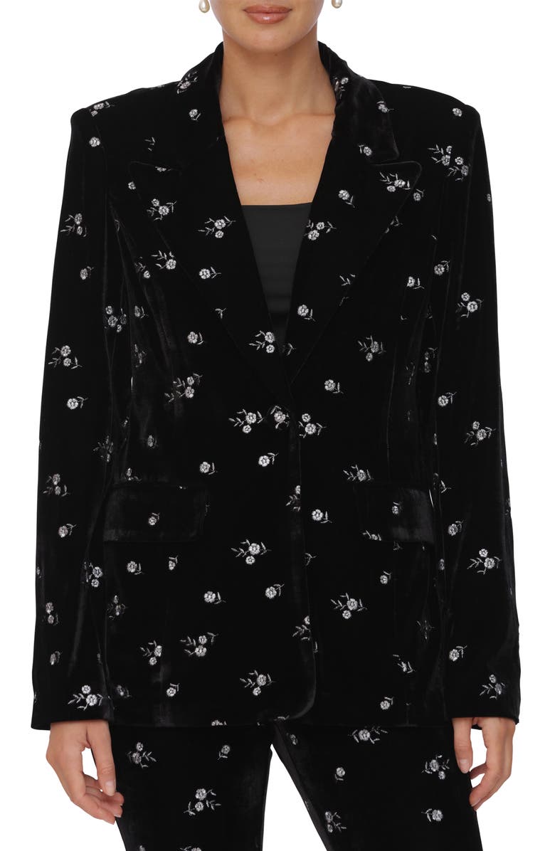 Avec Les Filles Floral Embroidered Velvet Tuxedo Blazer | Nordstromrack