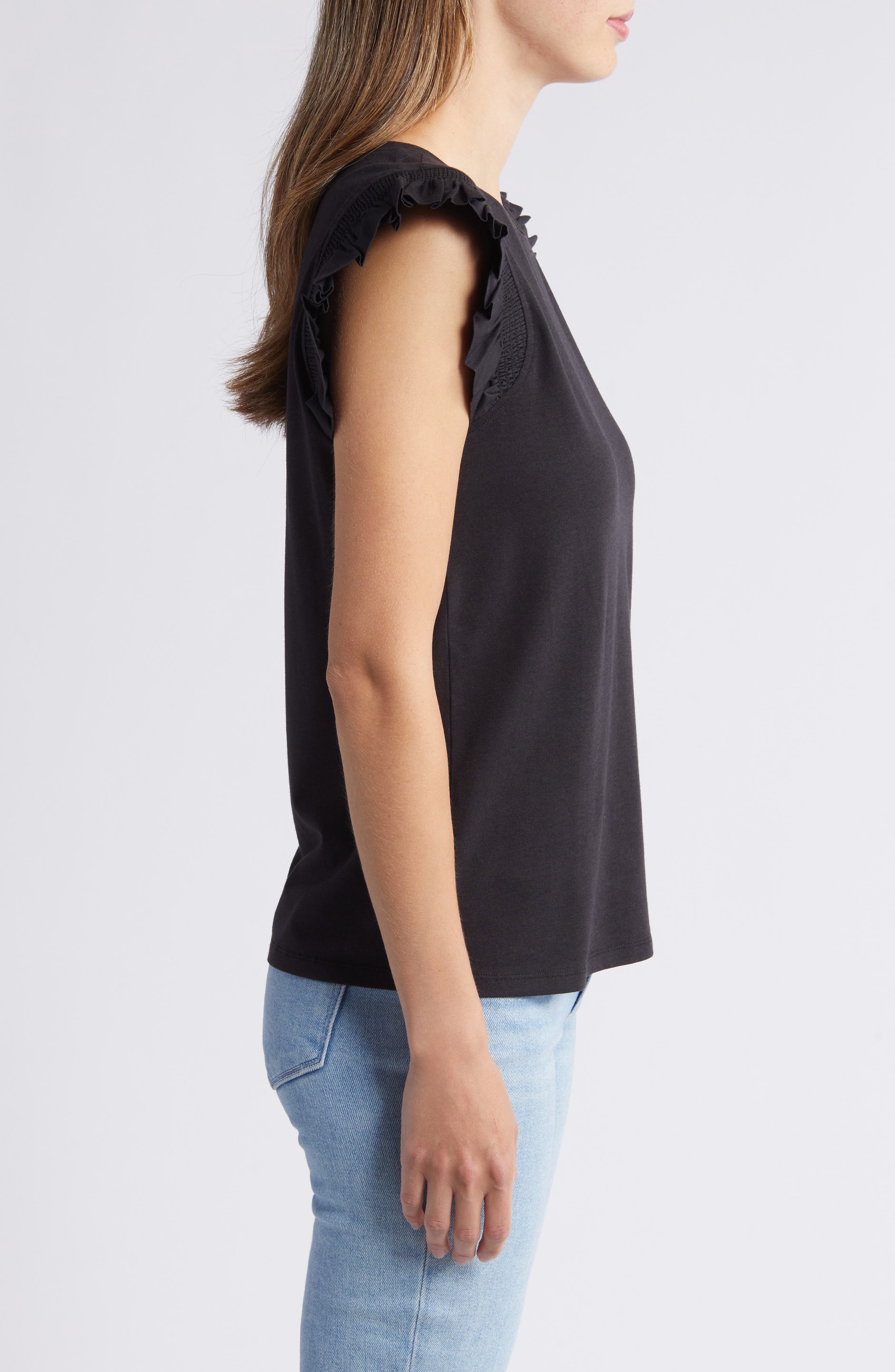 Caslon® Smocked Ruffle Sleeve Top | Nordstromrack