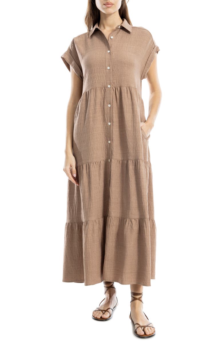 MAX STUDIO Short Sleeve Tiered Maxi Shirtdress | Nordstromrack
