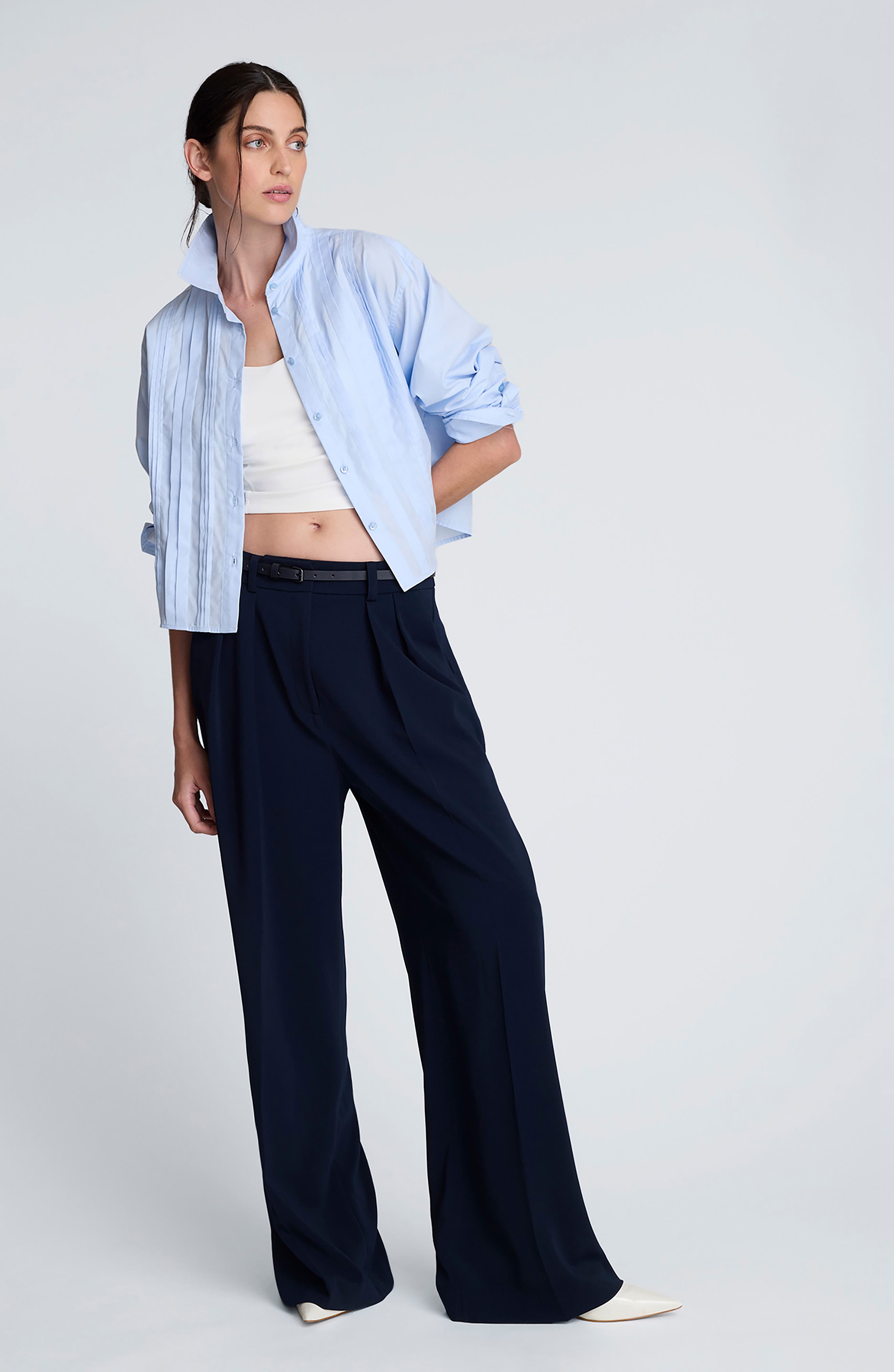 Kenneth Cole Stripe Crop Tuxedo Button-Up Shirt | Nordstromrack