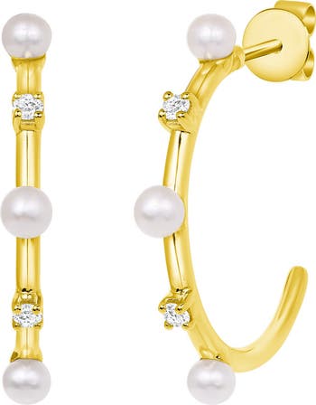 RON HAMI 14K Gold Pearl & Diamond Hoop Earrings - 0.08 ctw | Nordstromrack