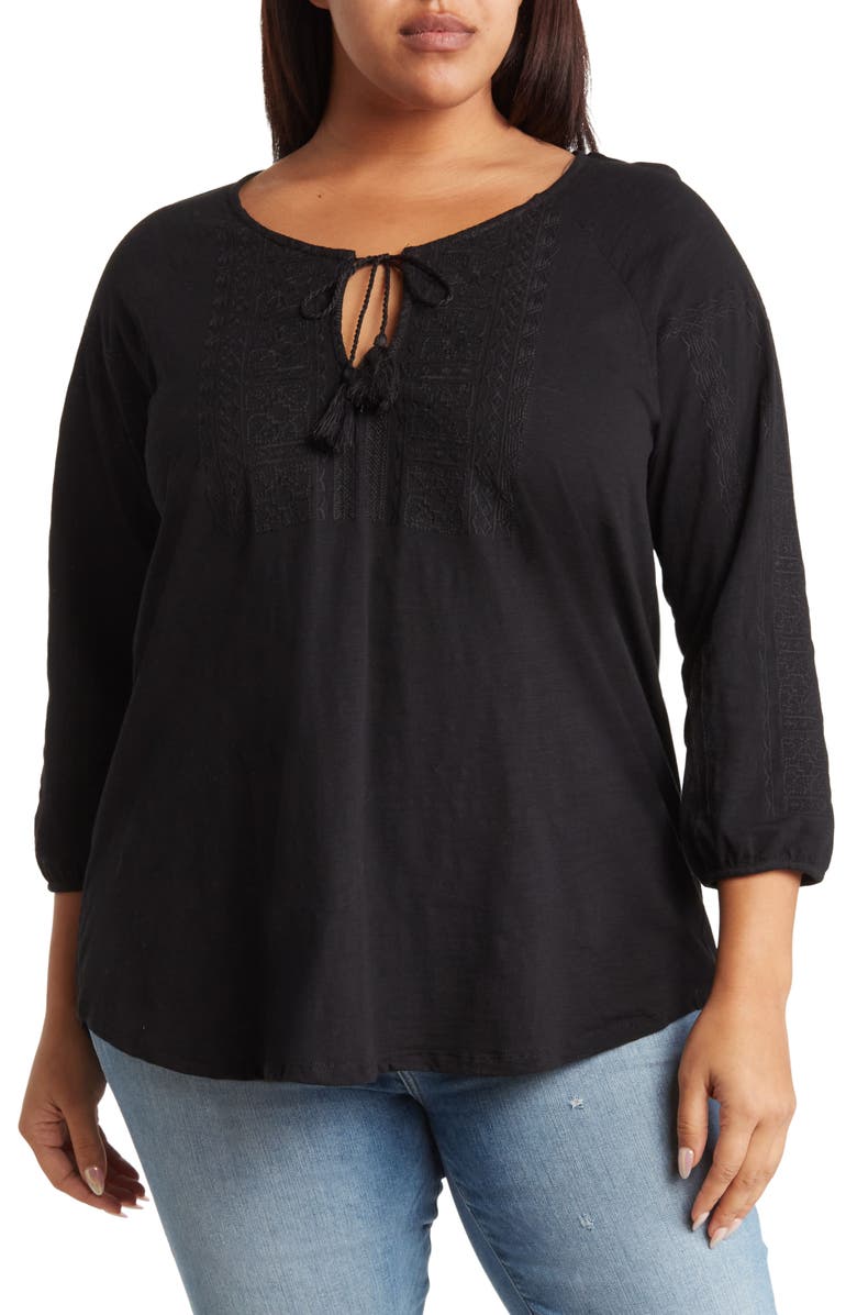 Forgotten Grace Embroidered Tassel Tie Peasant Top | Nordstromrack