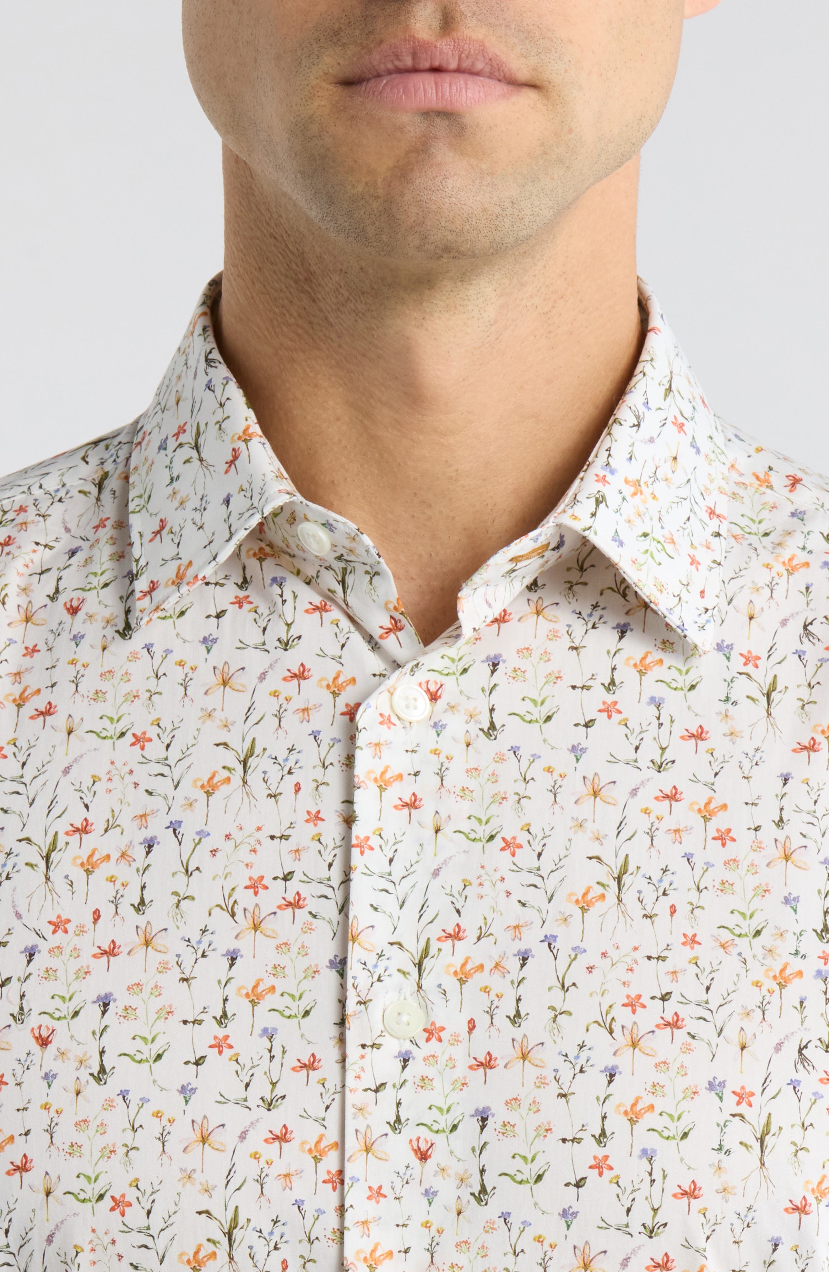 Paul Smith Tailored Fit Floral Organic Cotton Button-Up Shirt | Nordstrom
