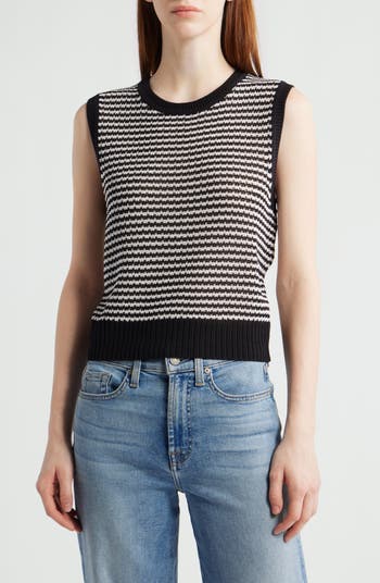 MARGARET O'LEARY Caroline Stripe Cotton Blend Sweater Vest | Nordstrom
