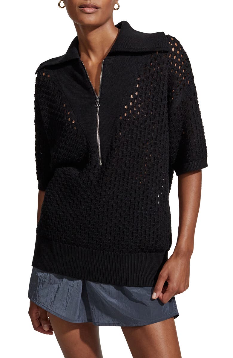 Varley Teagan Short Sleeve Boxy Cotton Open Knit Sweater | Nordstrom