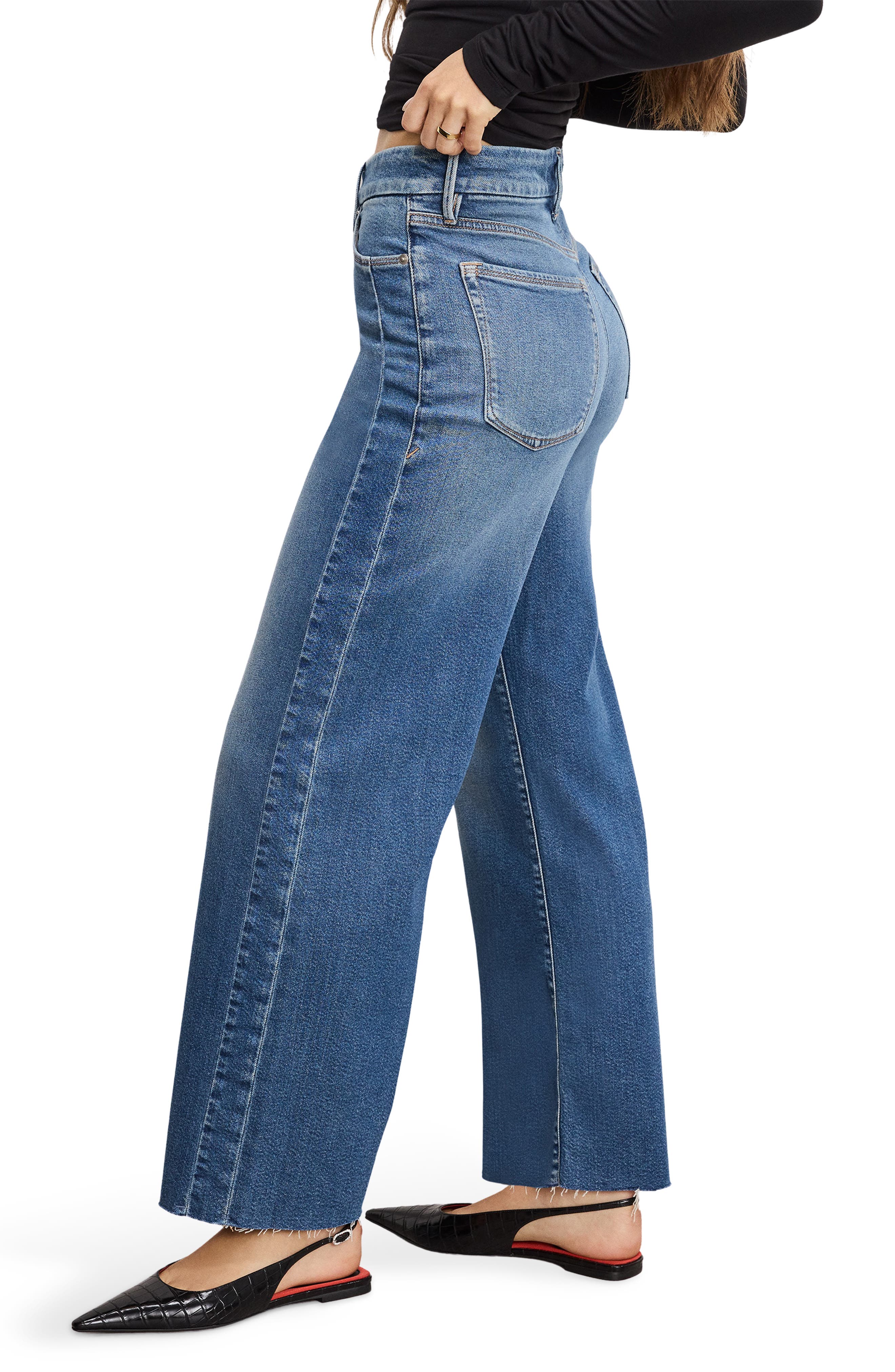 Good American Good Skate Raw Hem Ankle Wide Leg Jeans | Nordstromrack