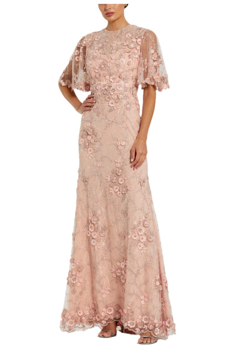 Mac Duggal Flutter Sleeve Floral Emboridered Net Gown | Nordstrom