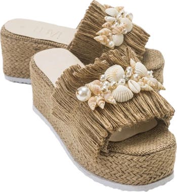 Prologue Shoes Dion Raffia Seashell Wedge Mules | Nordstrom