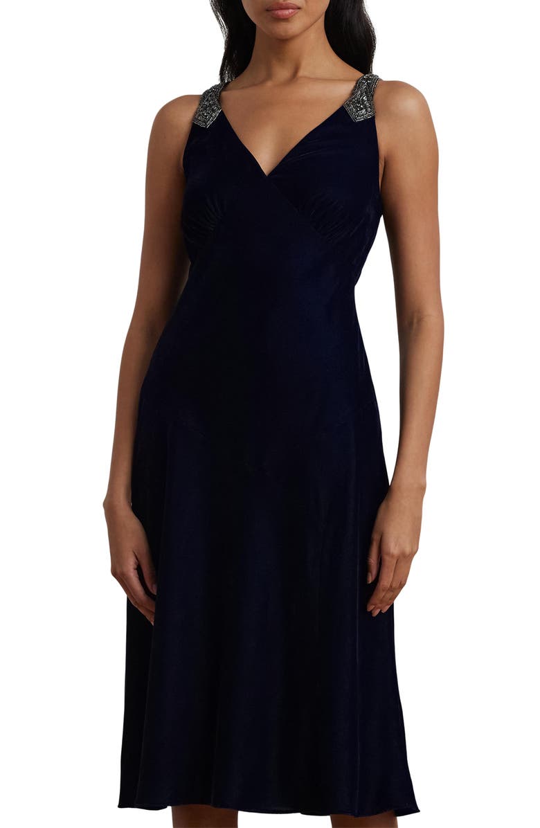 Lauren Ralph Lauren Beaded Strap Velvet Cocktail Fit & Flare Dress ...