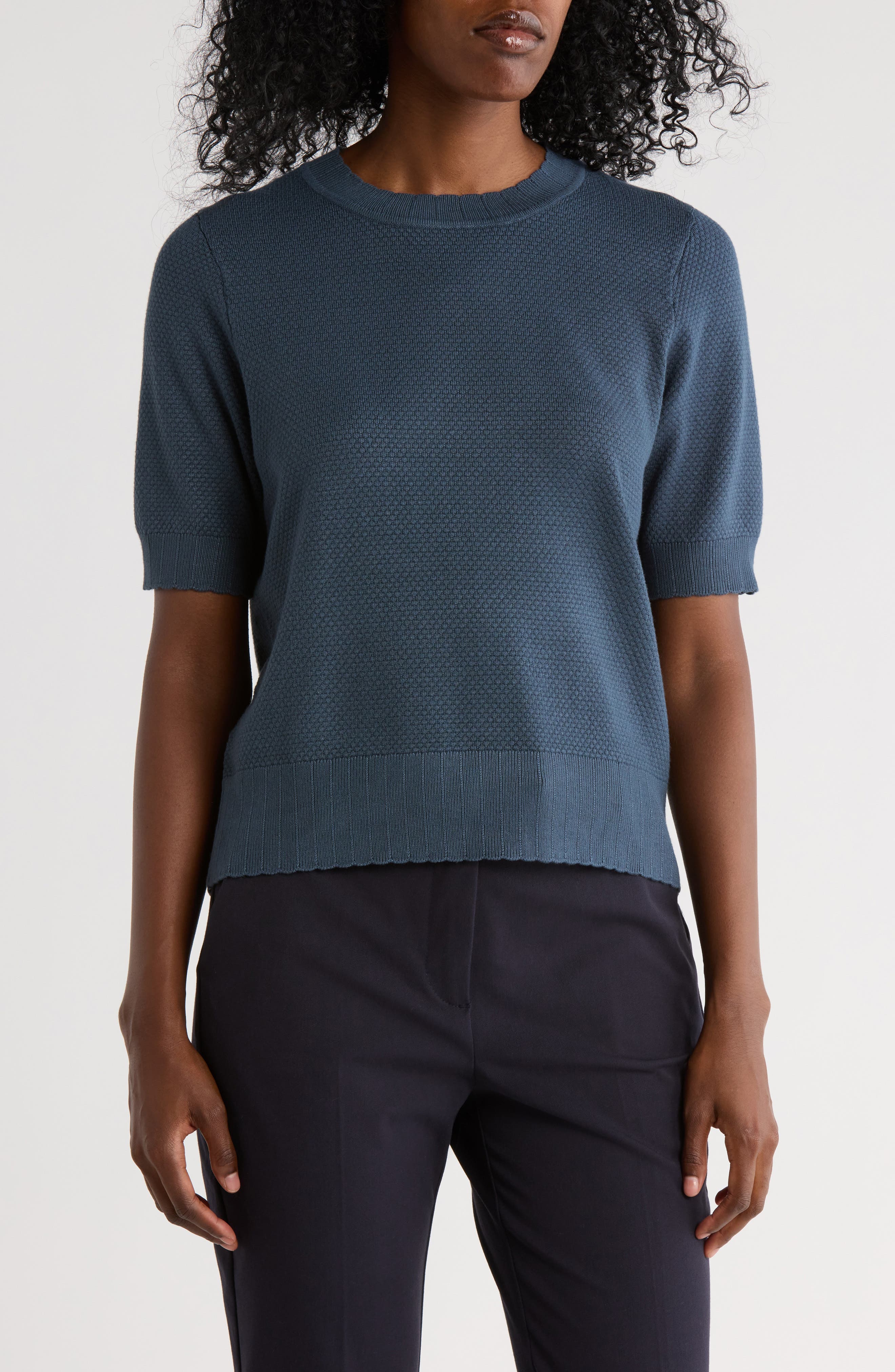 Adrianna Papell Scalloped Short Sleeve Sweater | Nordstromrack