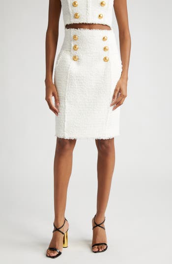 Balmain Six Button High Waist Tweed Skirt | Nordstrom