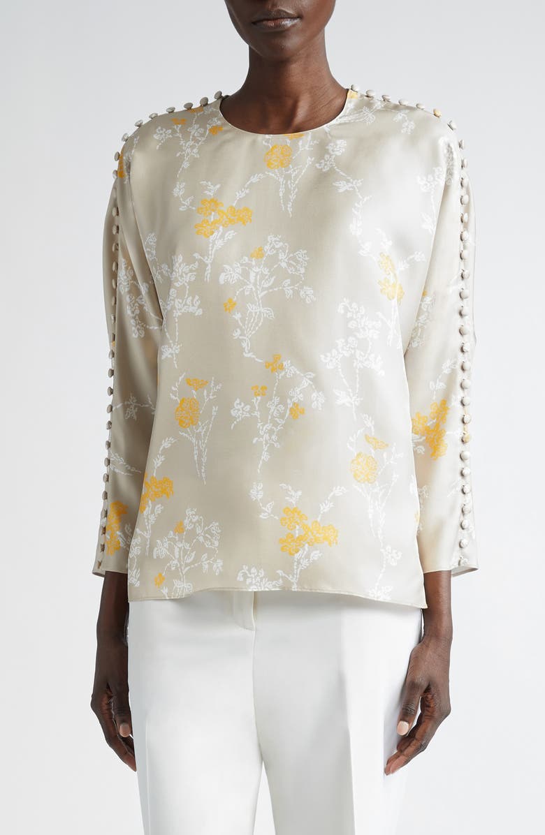 Lafayette 148 New York Floral Print Button Sleeve Silk Top | Nordstromrack