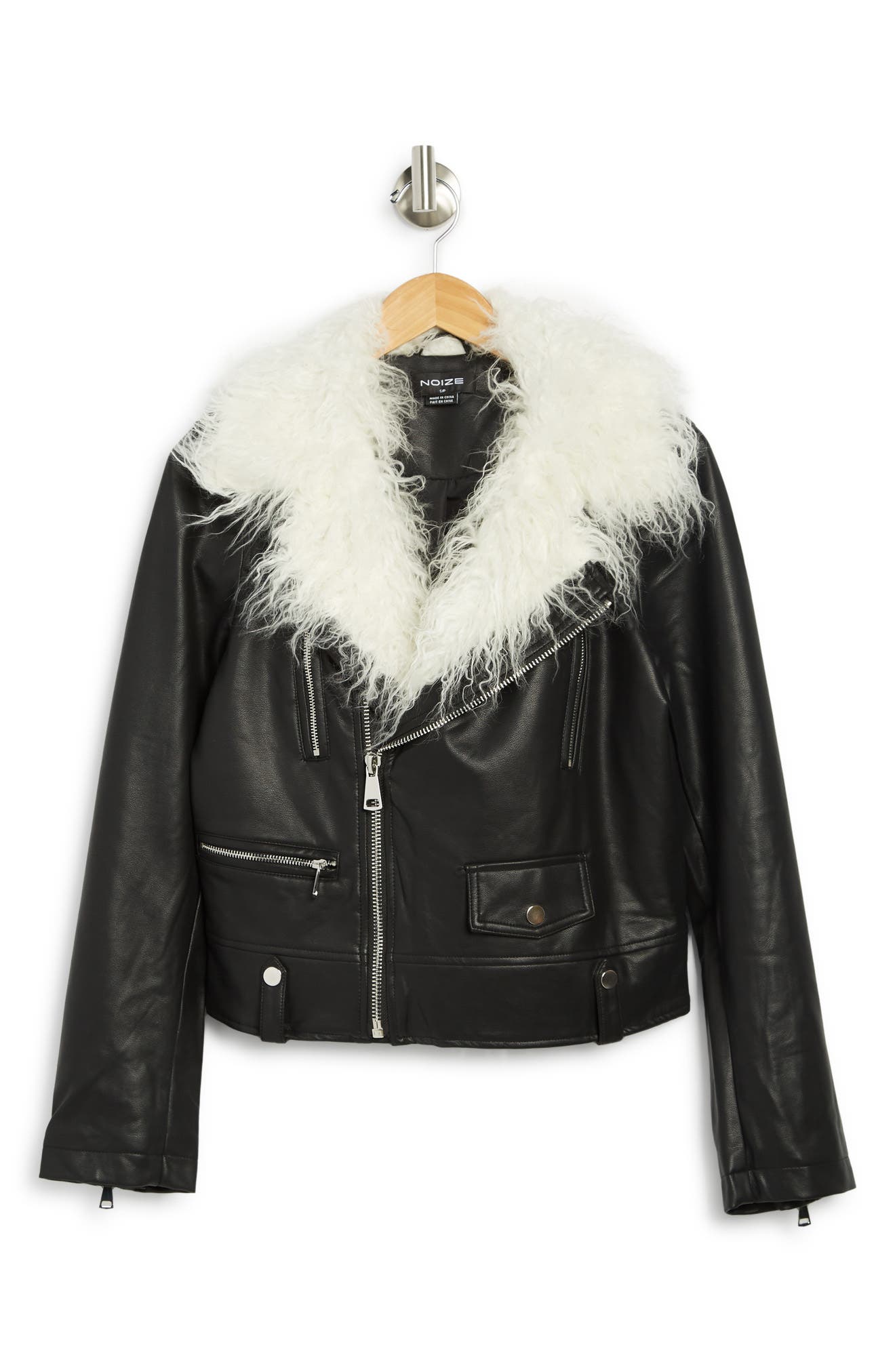 Noize Suren Faux Shag Fur & Leather Jacket | Nordstromrack