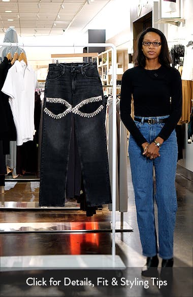 Good American Good Icon Crystal Embellished Cutout Straight Leg Jeans ...