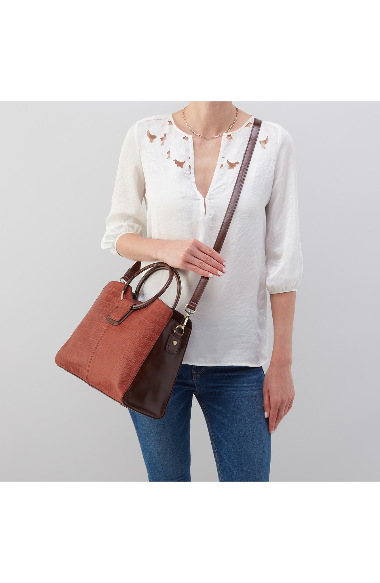 HOBO Heidi Croc Embossed Leather Satchel | Nordstromrack