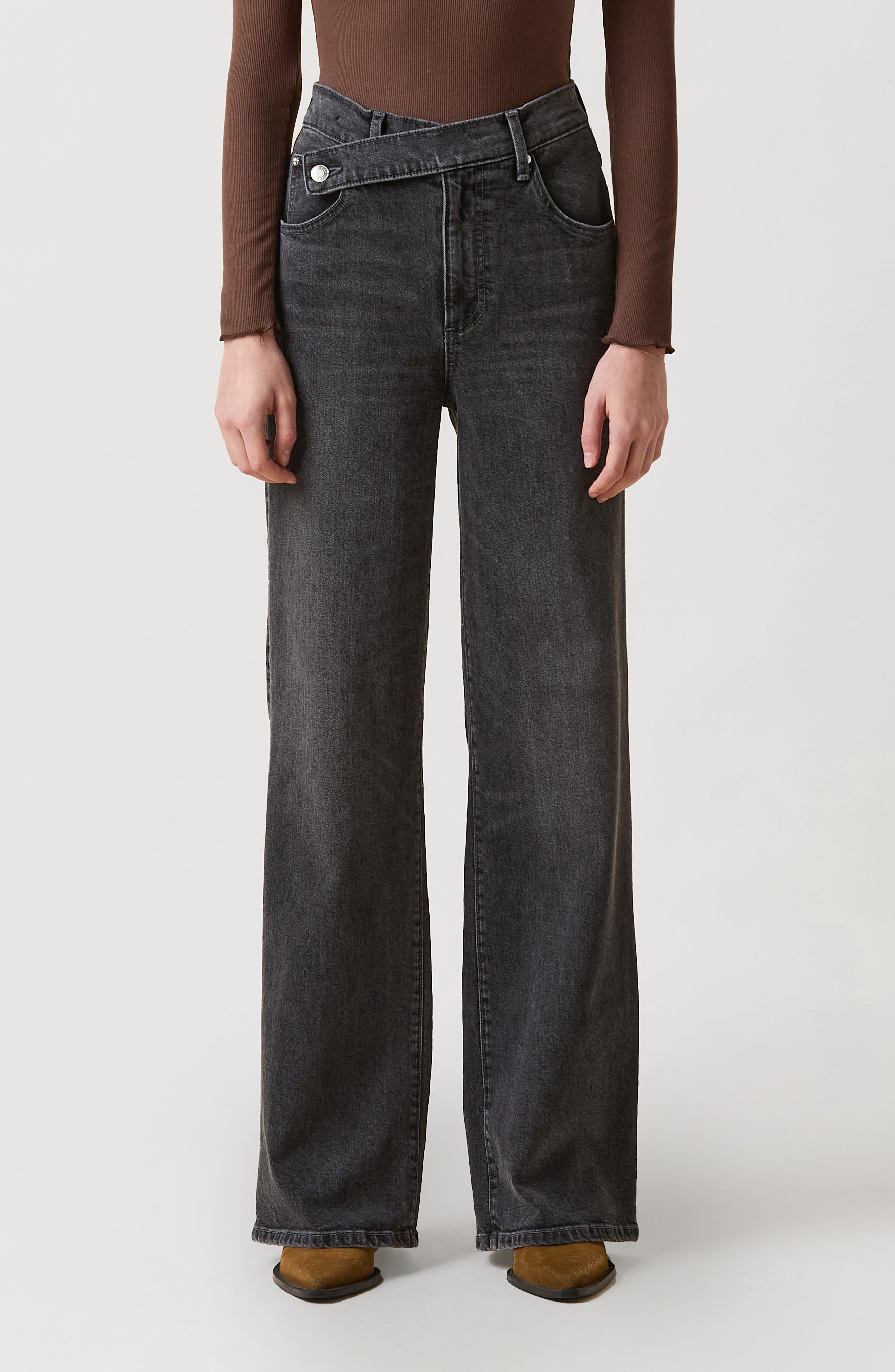 LE JEAN Crossover High Waist Wide Leg Jeans | Nordstrom
