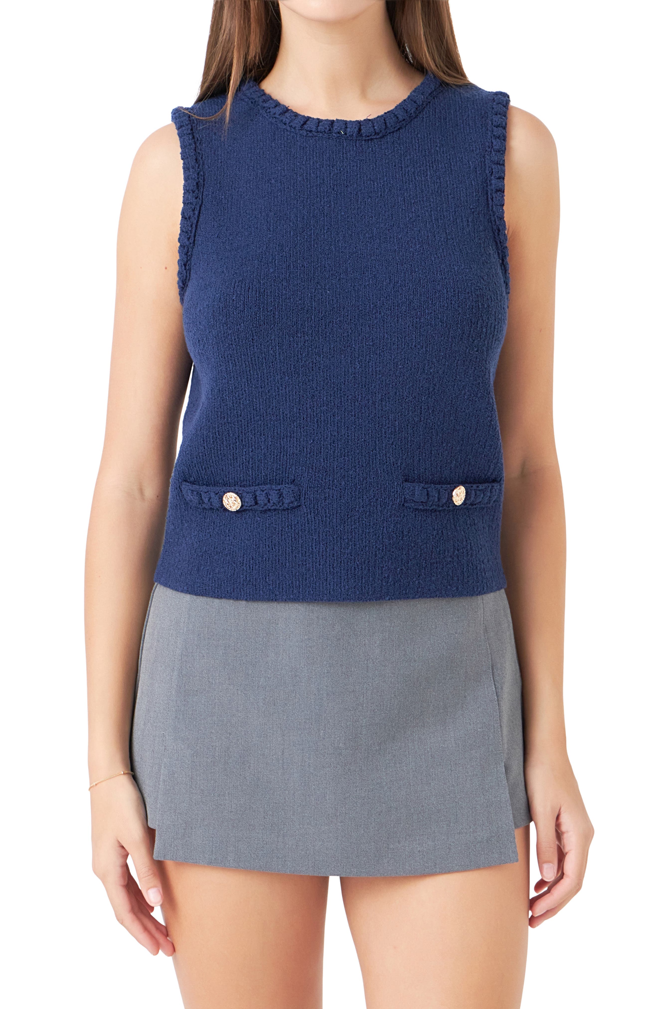 Endless Rose Braided Trim Sleeveless Sweater | Nordstromrack