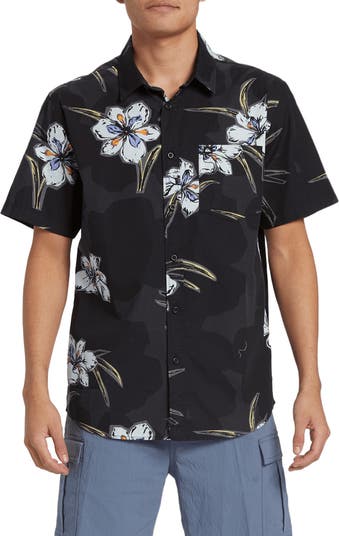 Quiksilver Apero Floral Short Sleeve Stretch Cotton Button-Up Shirt ...