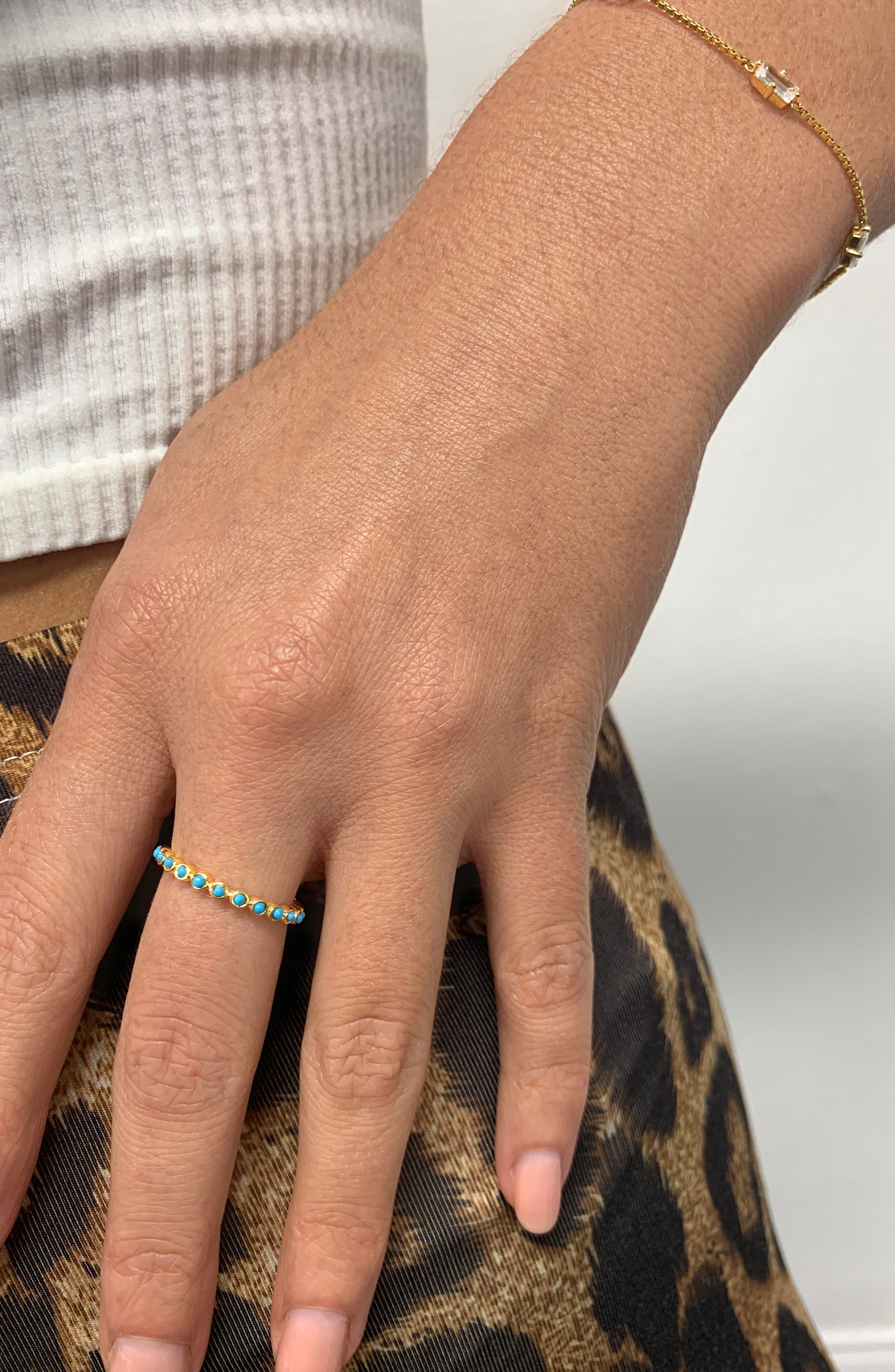 Adornia 14K Gold Plated Imitation Turquoise Cabochon Eternity Ring ...