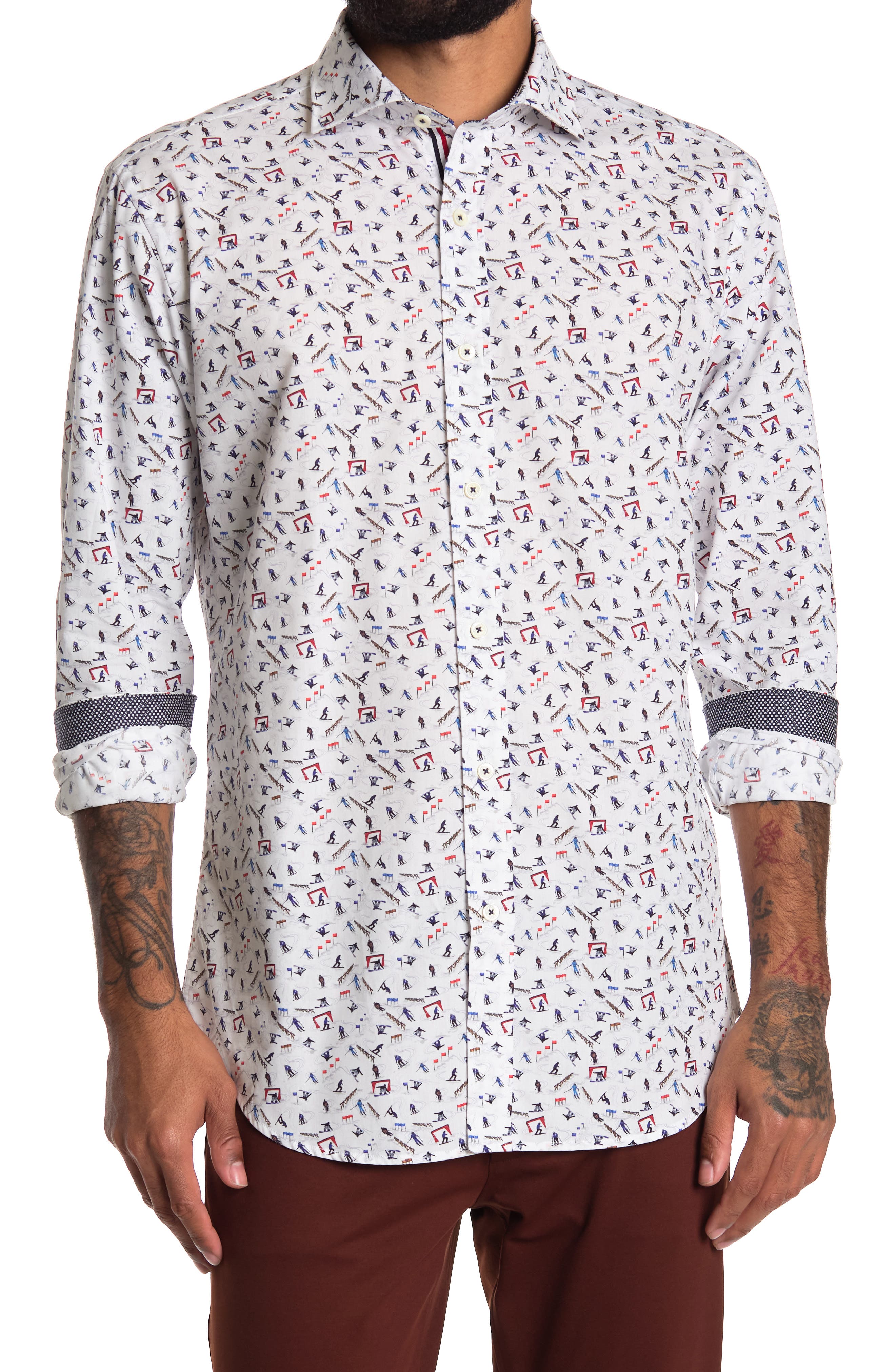 Bugatchi Long Sleeve Geometric Print Woven Shaped Fit Dress Shirt ...